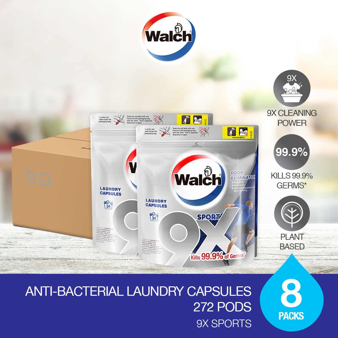 Walch® 9X Sports Antibacterial Laundry Capsule Refill pack 34 Pods x 8 ...