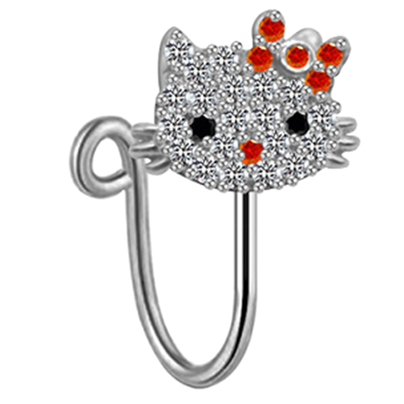 Y2K Metal Nose Clip Lip Kawaii Crystal Hello Kitty Belly Button Ring ...