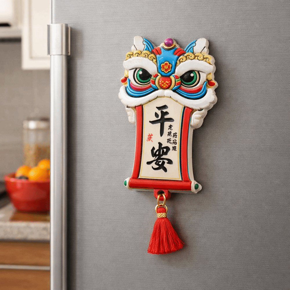 Traditional 3D Relief Lion Dance Refrigerator Sticker Cute Cartoon ...