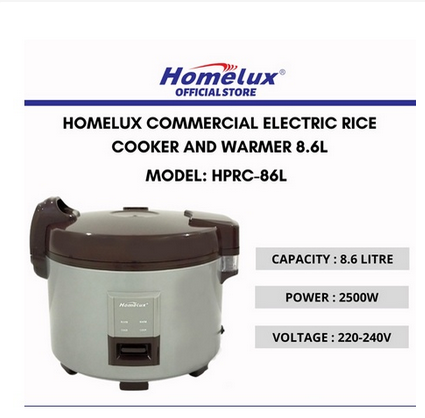 HOMELUX COMMERCIAL ELECTRIC RICE COOKER AND WARMER HPRC-6L / HPRC-86L ...