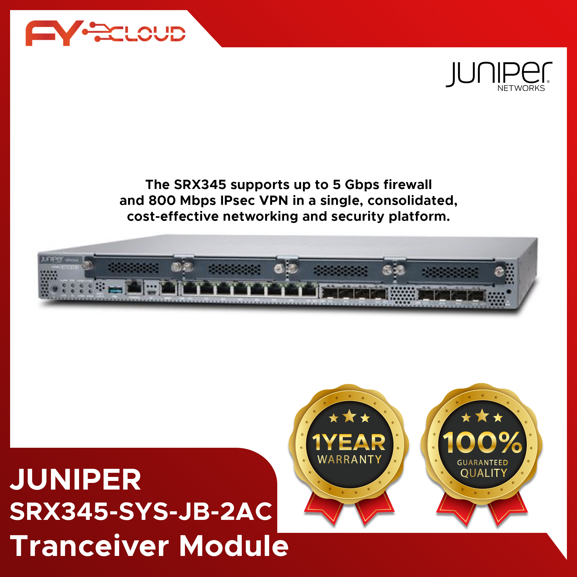 Juniper SRX345-SYS-JB-2AC supports up to 5 Gbps firewall and 800 Mbps ...