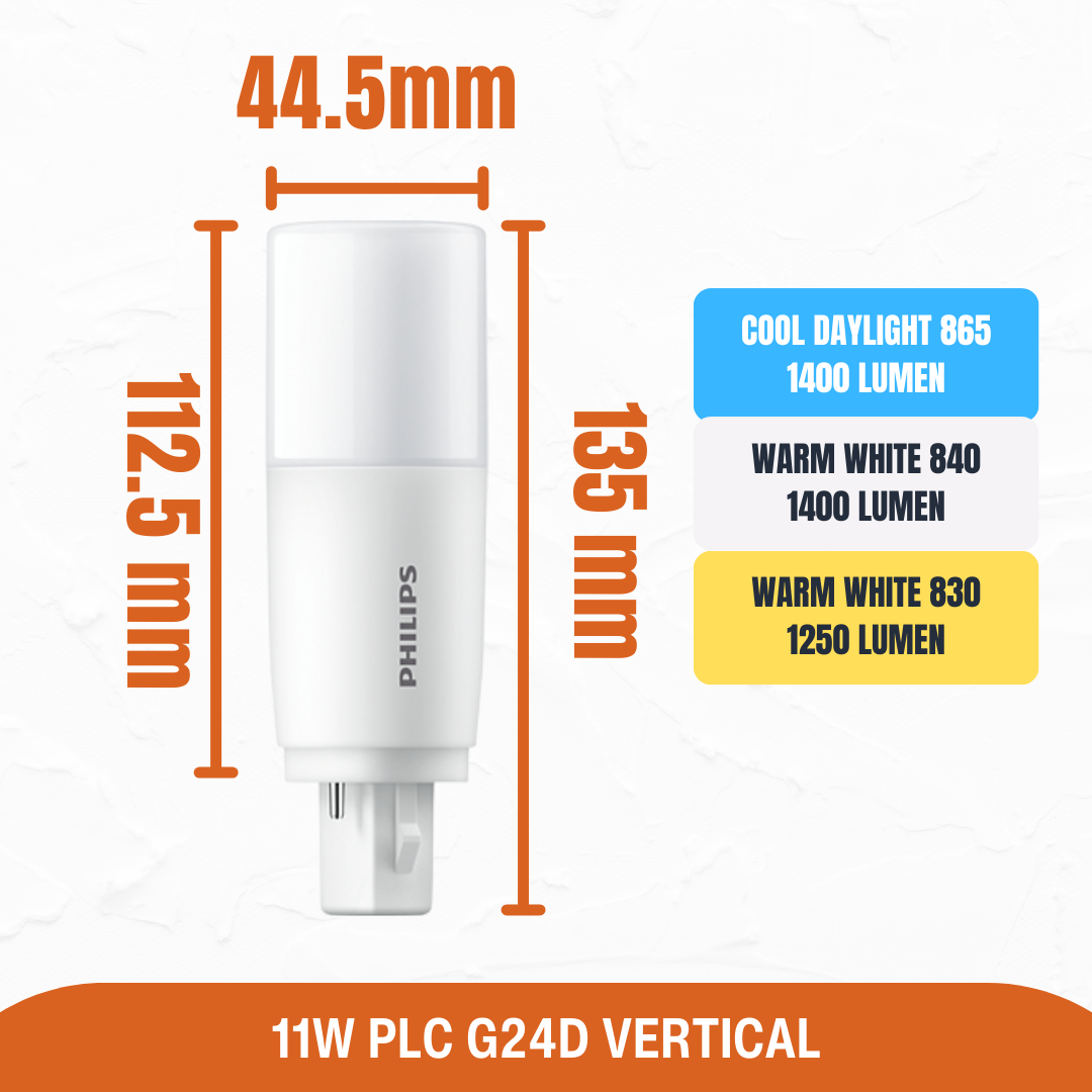 Philips LED Vertical PLC PL-C G24D 9w 7.5W Light Bulb Warm White Cool ...