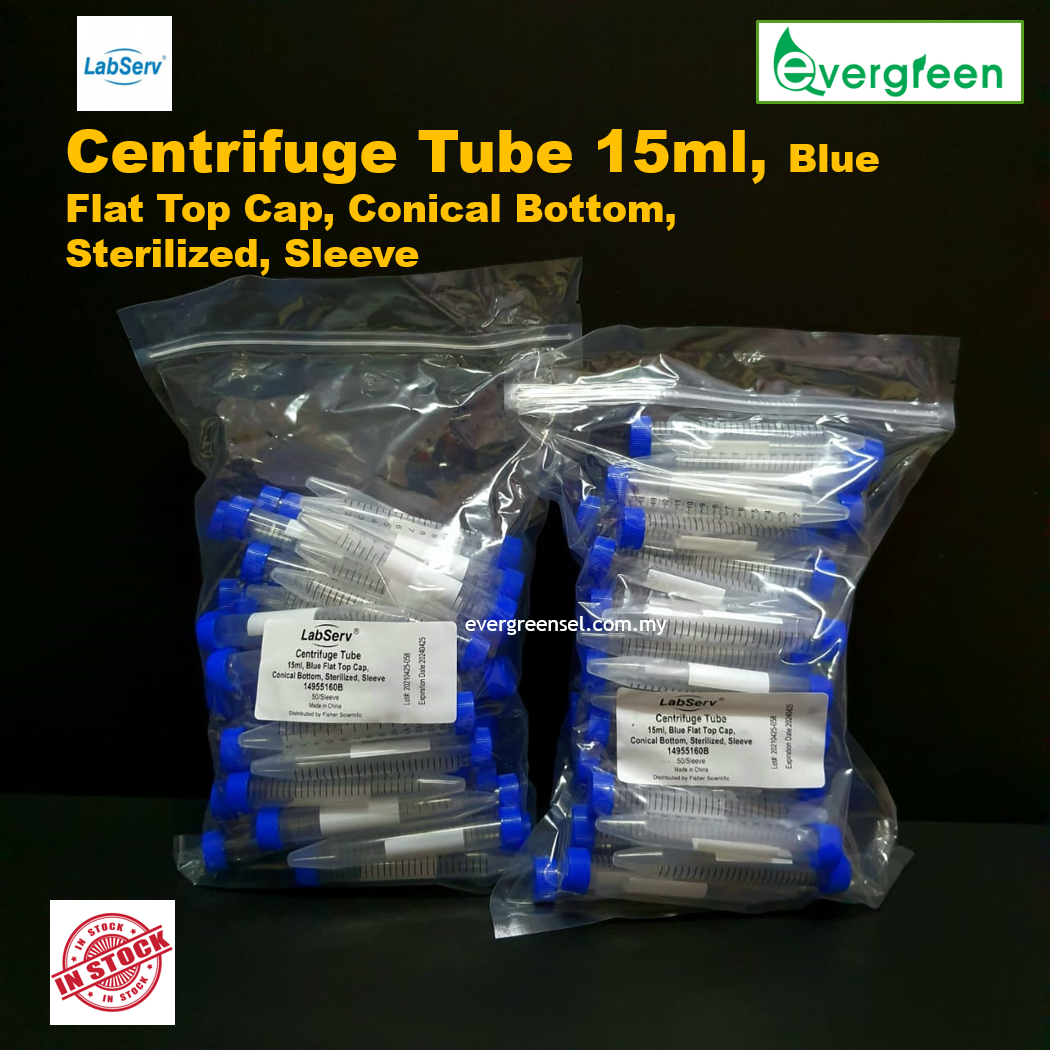 Centrifuge Tube, 15ml, Blue Flat Top Cap, Conical Bottom, sterilized ...