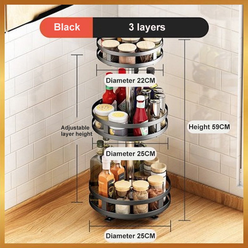 Kitchen Organizer 360 Degree Rotatable Spice Rack Steel Kitchen Cabinet ...