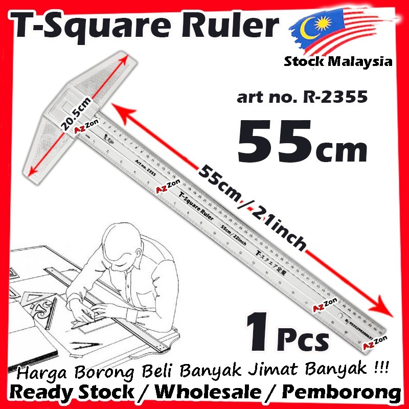 Plastic Metric T Square Ruler ( 55cm 21inch ) Transparent T Square ...