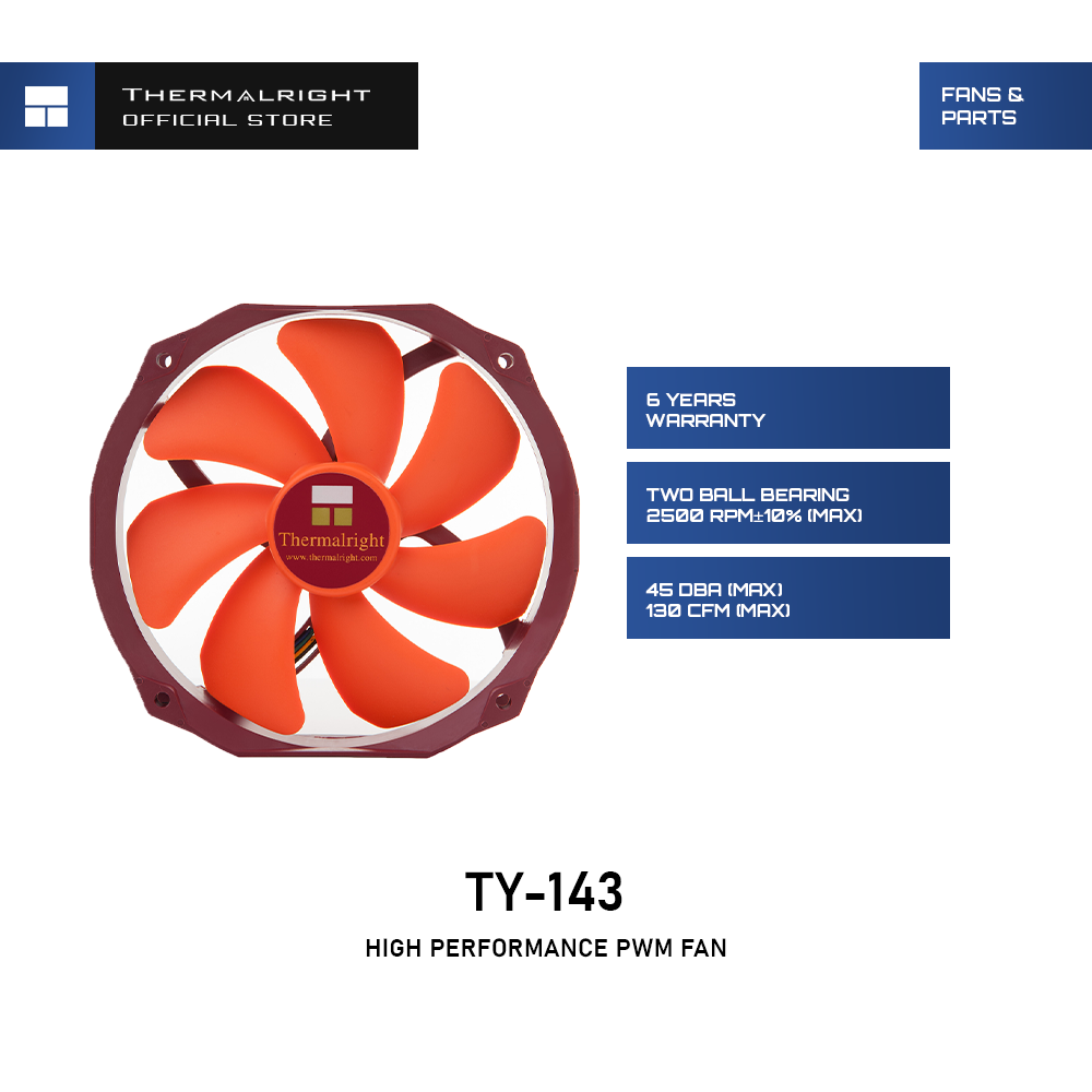 Thermalright TY-143 Two Ball Bearing High Performance PWN Fan, Case Fan, Fan Speed 600 – 2500 ...