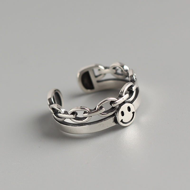 Vintage Smiley Face Ring Old Smiley Face Chain Opening Single Ring Men ...