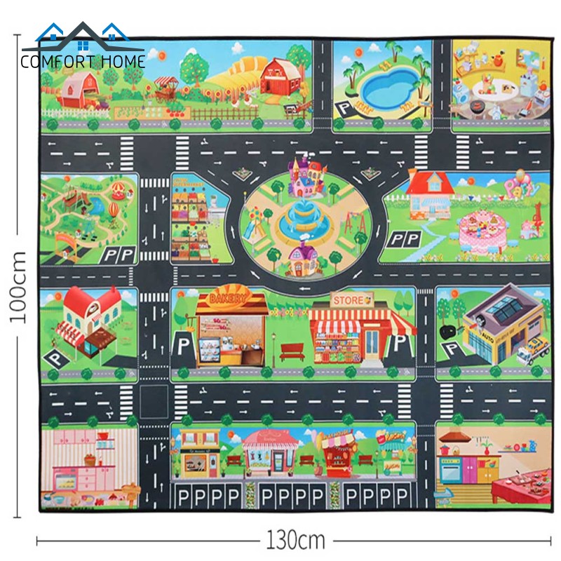 Kids Road Traffic Playmat Rug Anti-slip Carpet Car City Parking Map ...