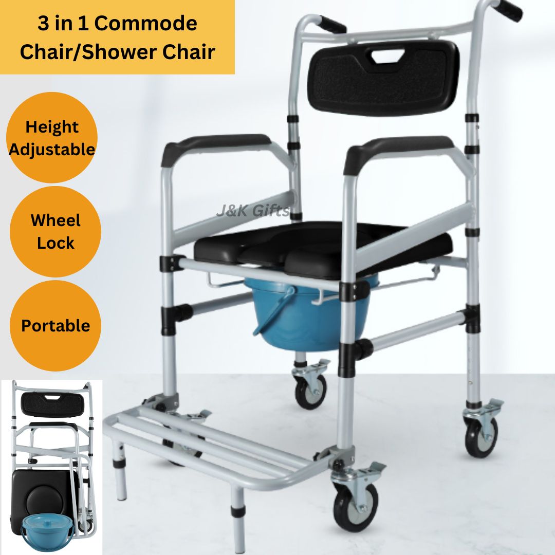 3 IN 1 Premium Quality Black Commode Chair /Shower Chair/ WheelChair ...