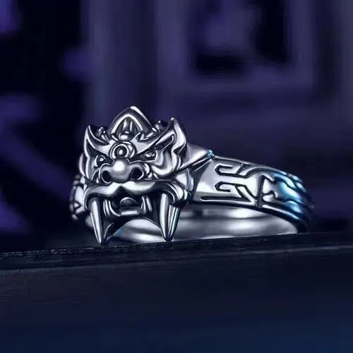 Retro mythical beast lion dance ring men's trend a cold wind open ring ...