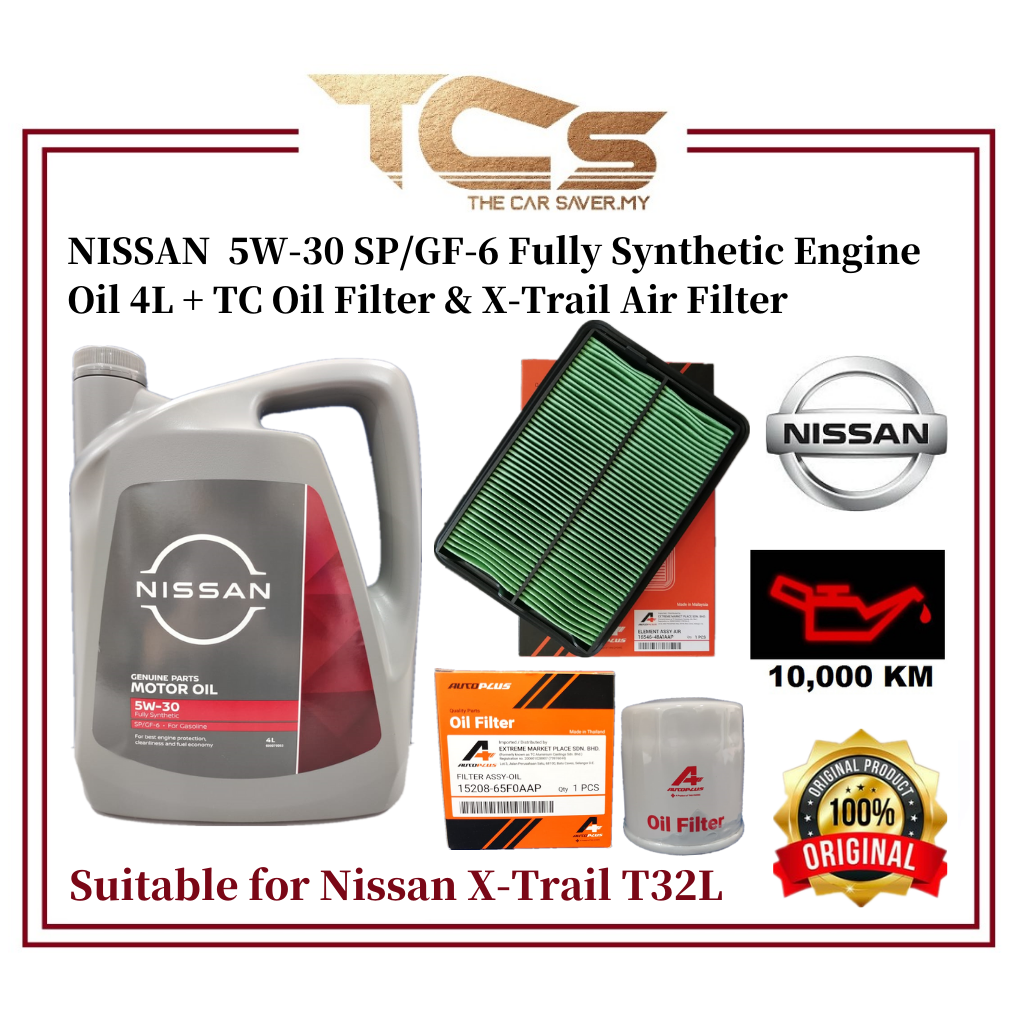 NISSAN 5W-30 SP/GF-6 Fully Synthetic Engine Oil 4L + TC Oil Filter & X ...