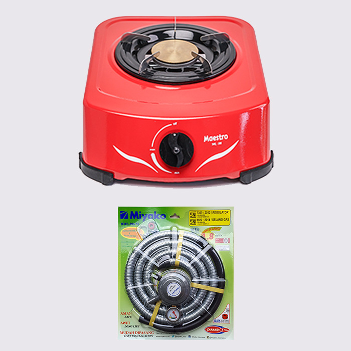 Paket Kompor Gas 1 Tungku Maestro MR100 Merah dan Selang + Regulator ...
