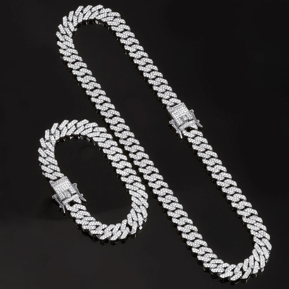 Iced Out H Letter Cuban Link Chain Necklace For Men Bracelet Set Women ...