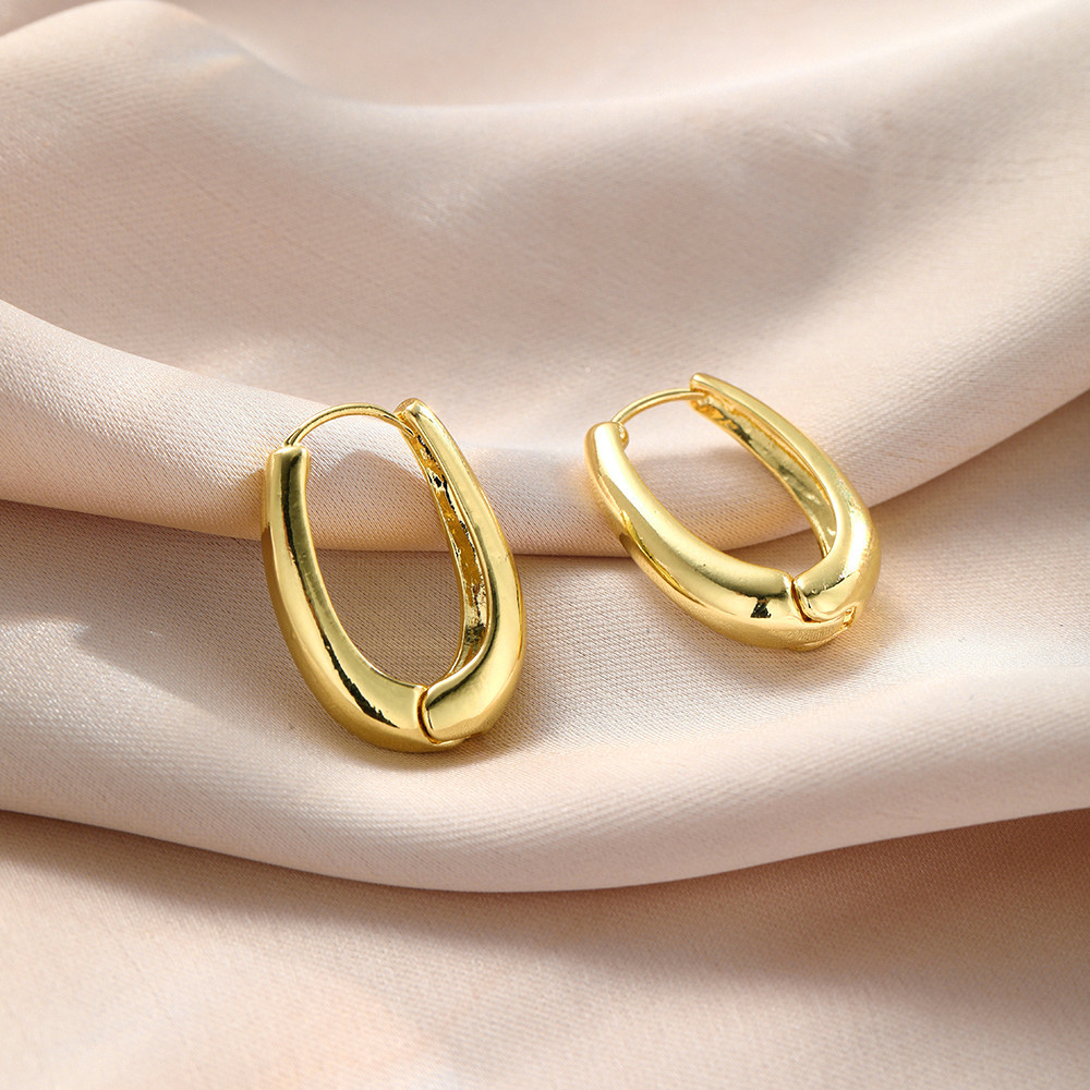 17KM 18K Gold Hypoallergenic Plated Zircon Hoop Earrings for Women Stud Earring Accessories ...