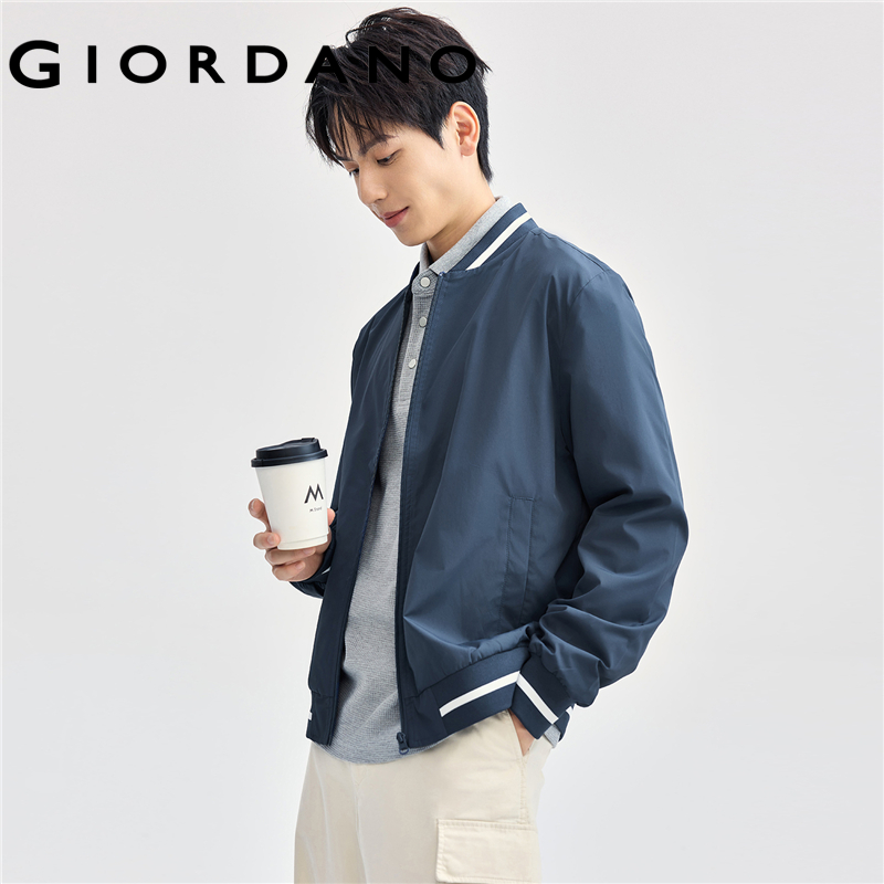 GIORDANO Men Bomber Jackets Contrasting Collar Mesh Lining Bomber ...