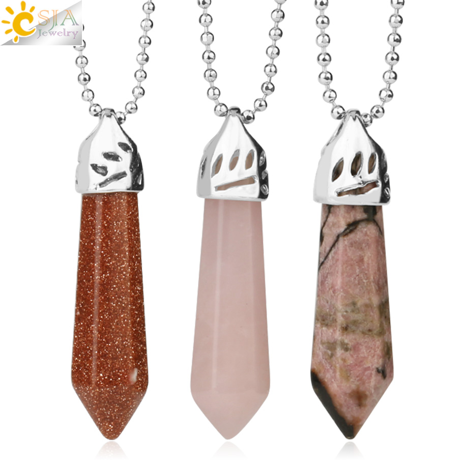 【Qian poem li Store】CSJA Natural Gem Stone Hexagon Pendant Healing ...