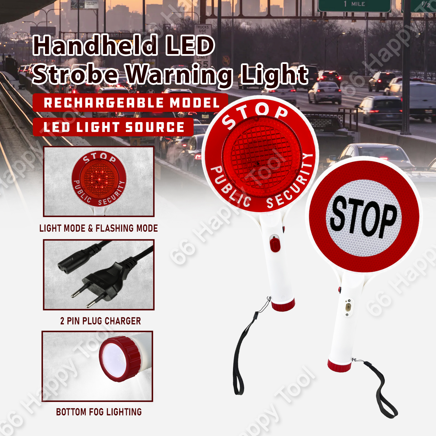 Handheld Flashing LED Strobe Warning Light Traffic STOP Sign Emergency ...