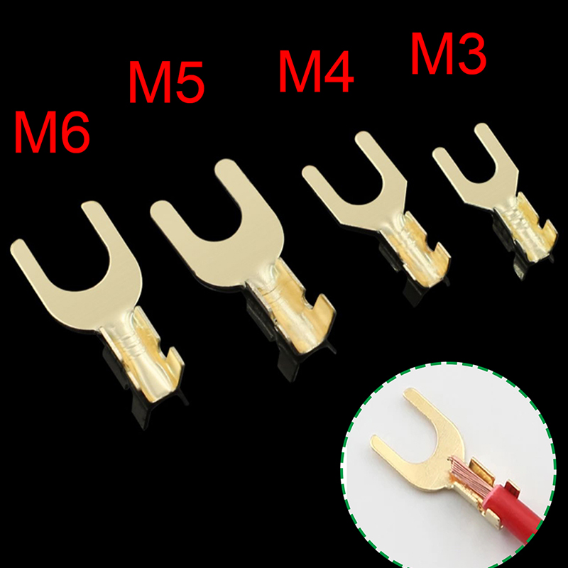 100Pcs/Pack 3.2/4.2/5.2/6.2MM U-Shaped Brass Cable Grounding Lug Fork ...