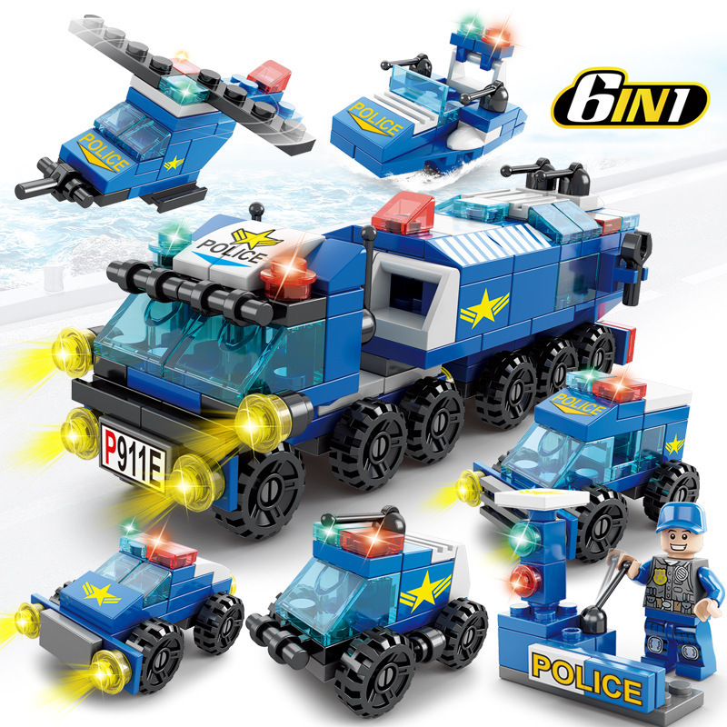 6 in 1 Building Block Car Small Particles Fire Brigade Police Military ...