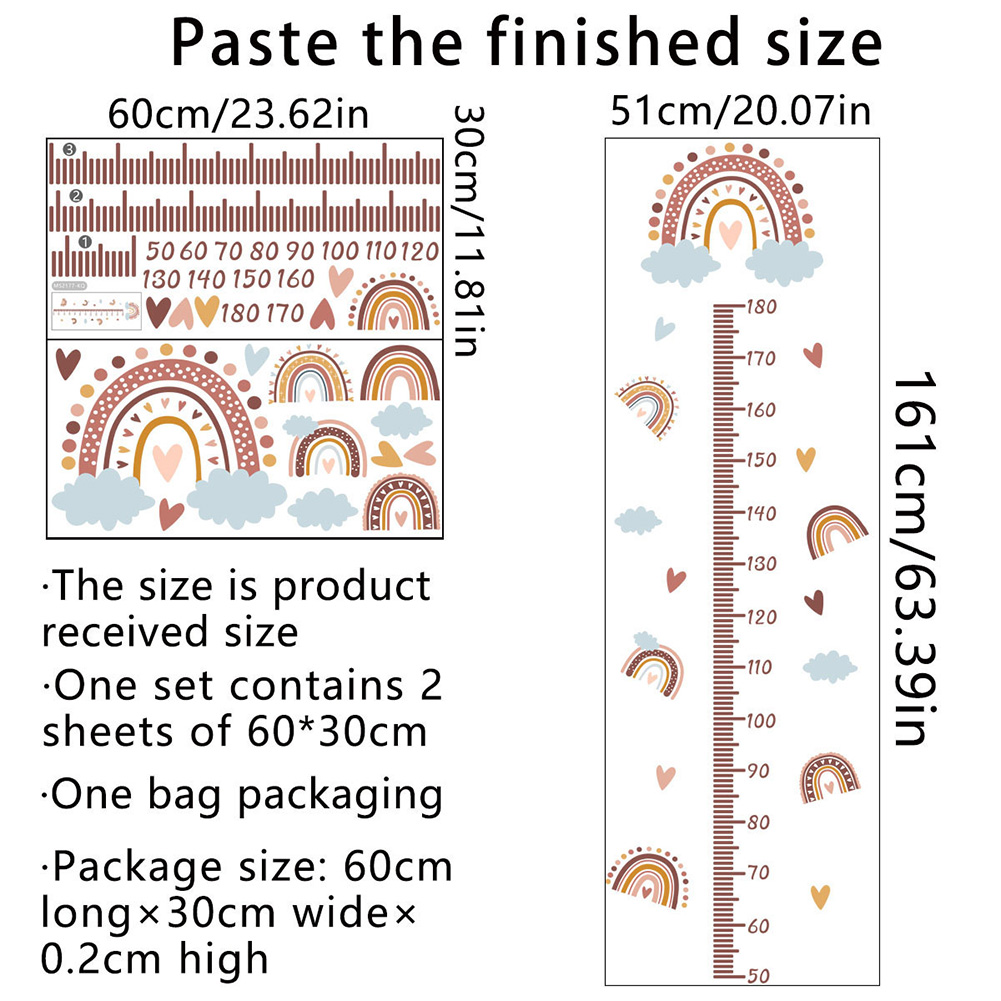 JM Rainbow Height Measurement Wall Stickers for Kids Room Height Ruller ...