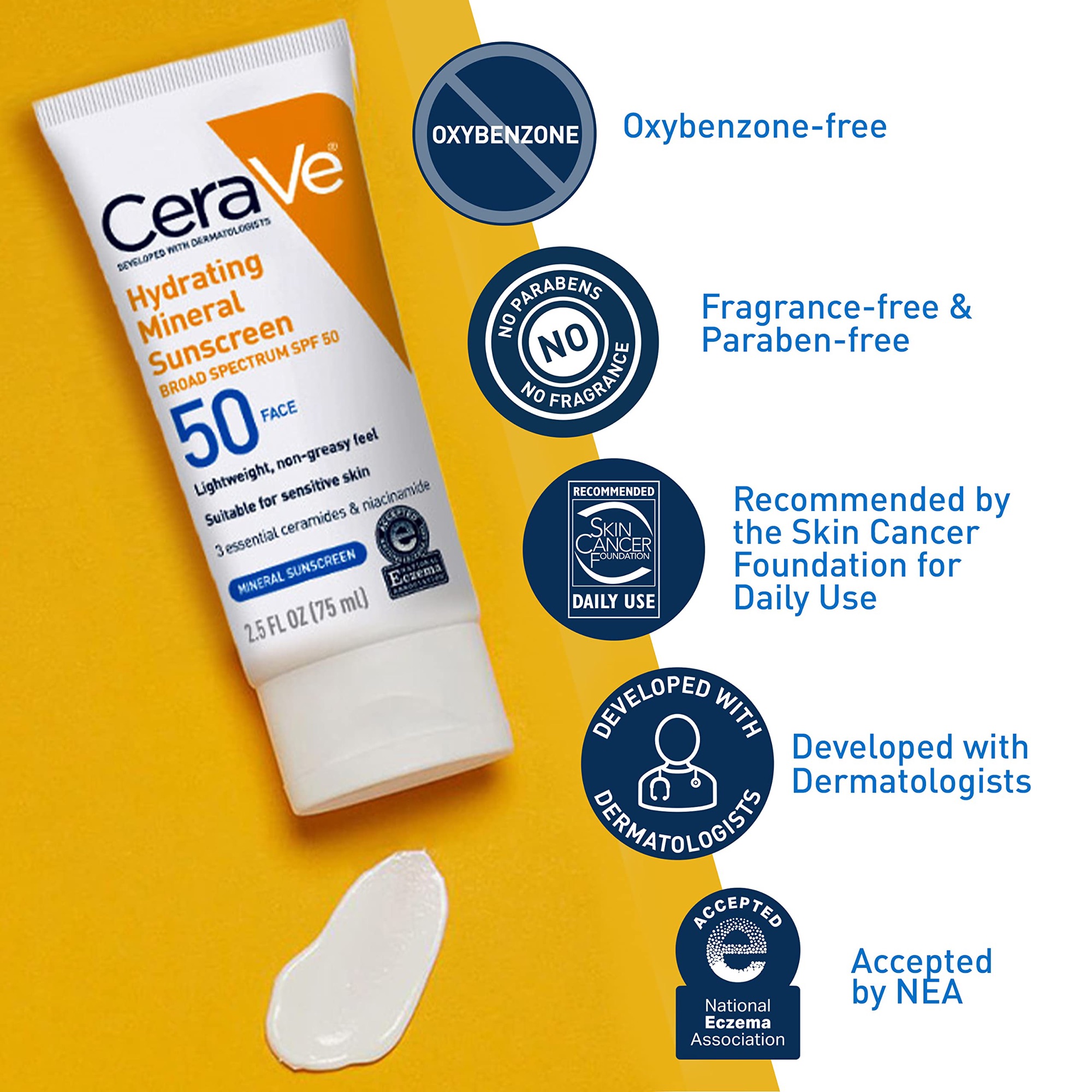 CeraVe Hydrating Mineral Sunscreen Broad Spectrum SPF 50 Face Lotion ...