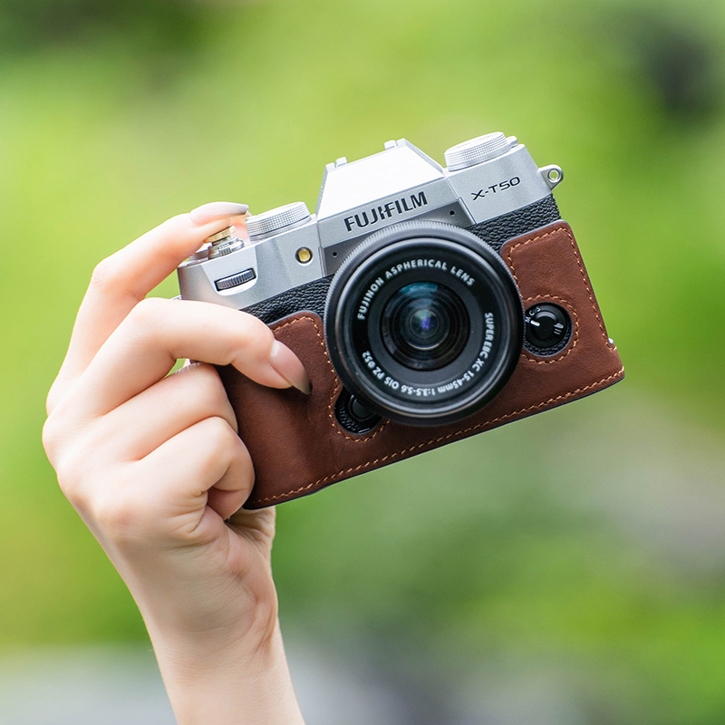 SHELV Leather Case Half Bag Camera Base Protective Case Compatible With Fujifilm Fuji XT50 ...