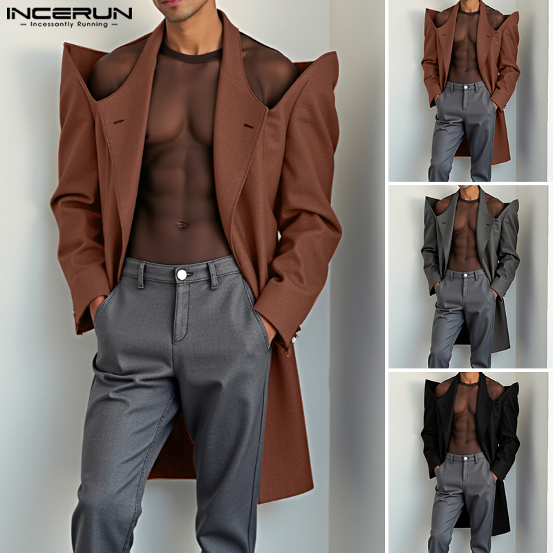 INCERUN Men's Niche Design Shoulder Cutouts Long Sleeve Blazer Trendy ...