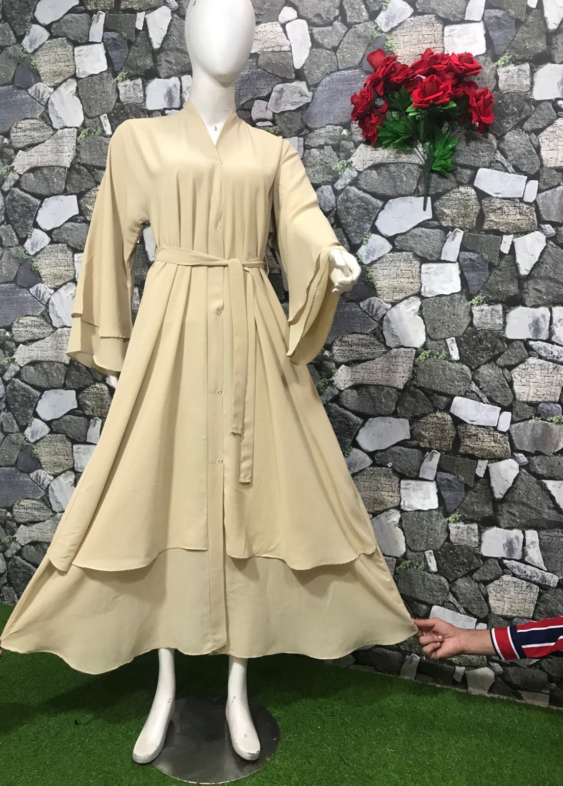 Front Open Double Layer Abayas Plain Front Open 2 Steps Abayas With ...
