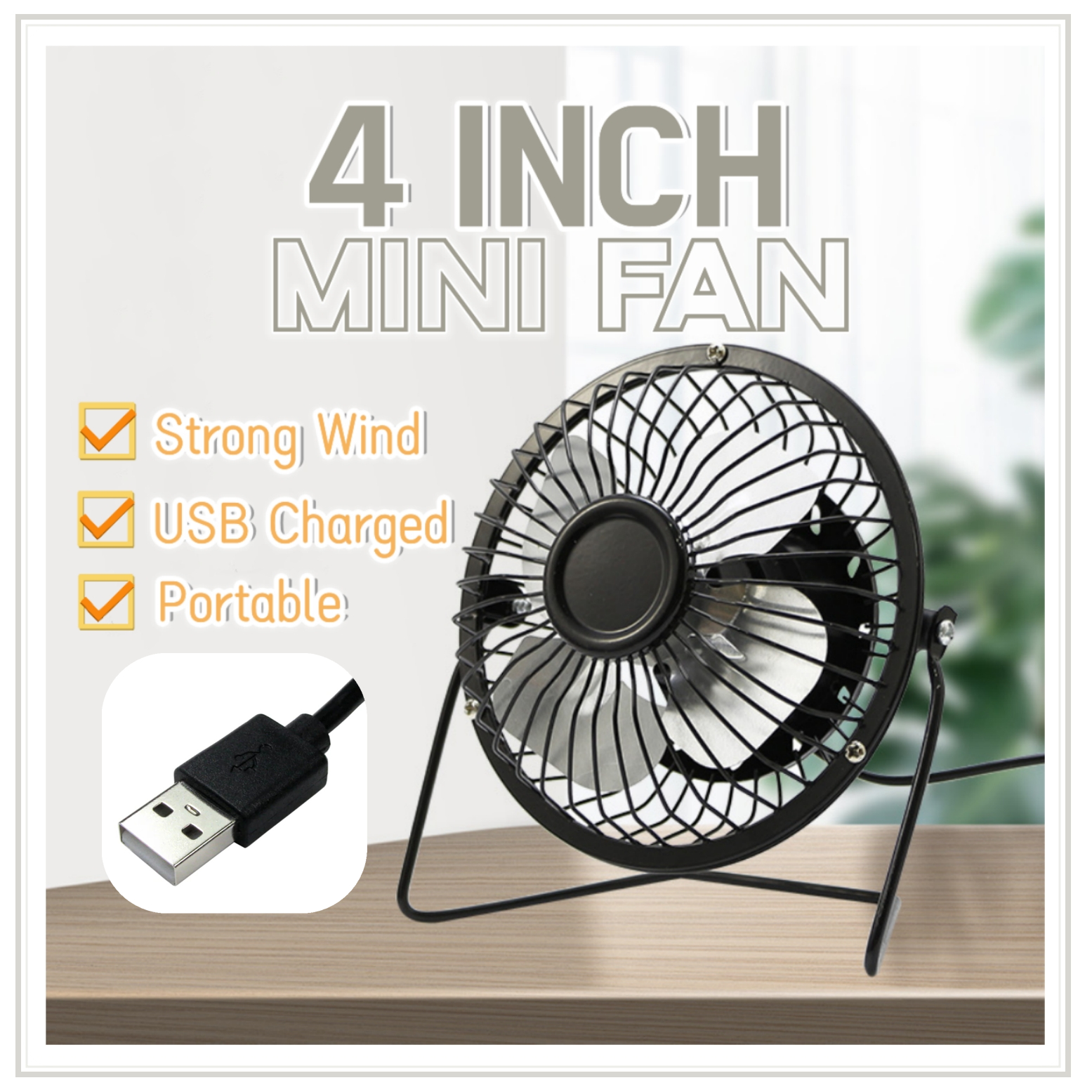 Mini 4 Inch Metal Fan USB Desk Table Fan Portable Super Cooling Silent ...
