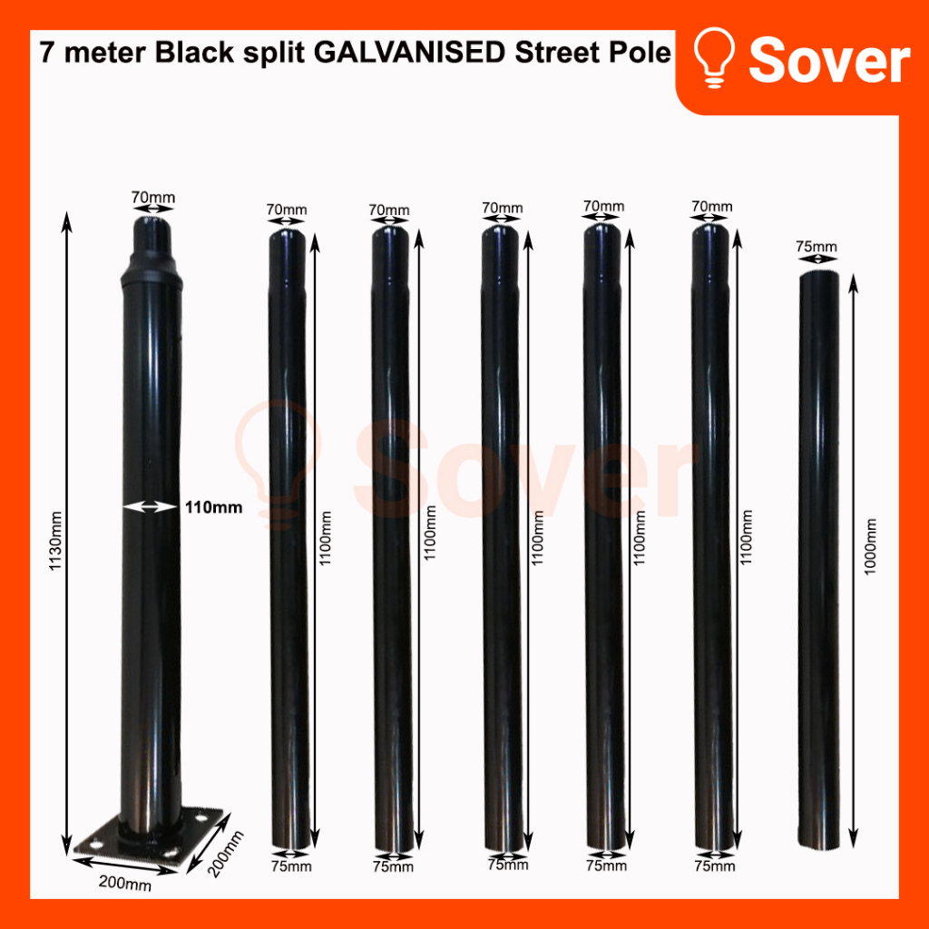 Heavy Duty 5 Meter 6 Meter 7 Meter Split connect street pole for solar ...