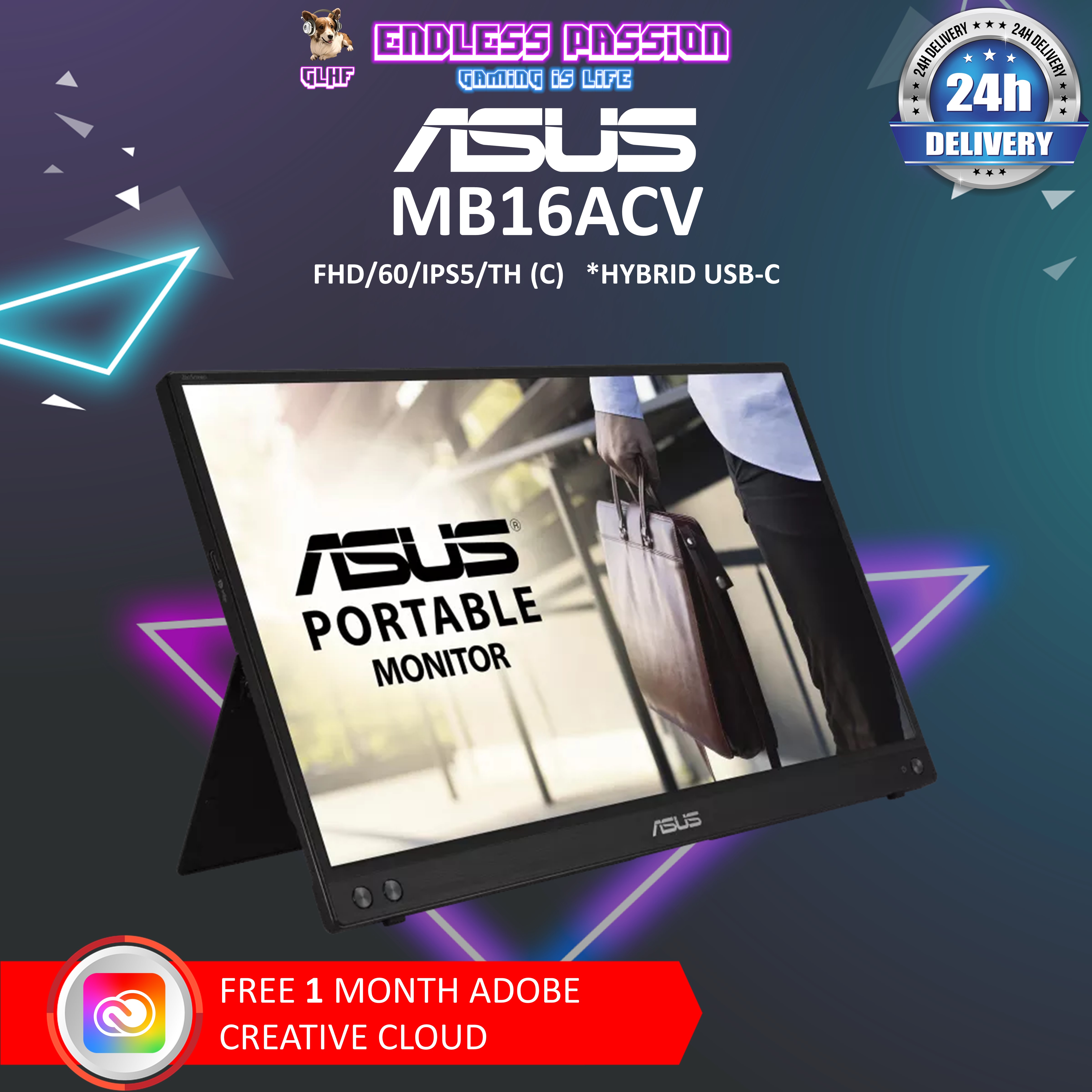 ASUS ZenScreen MB16ACV Portable USB Monitor- 15.6 inch Full HD, IPS, Hybrid Signal Solution, USB ...