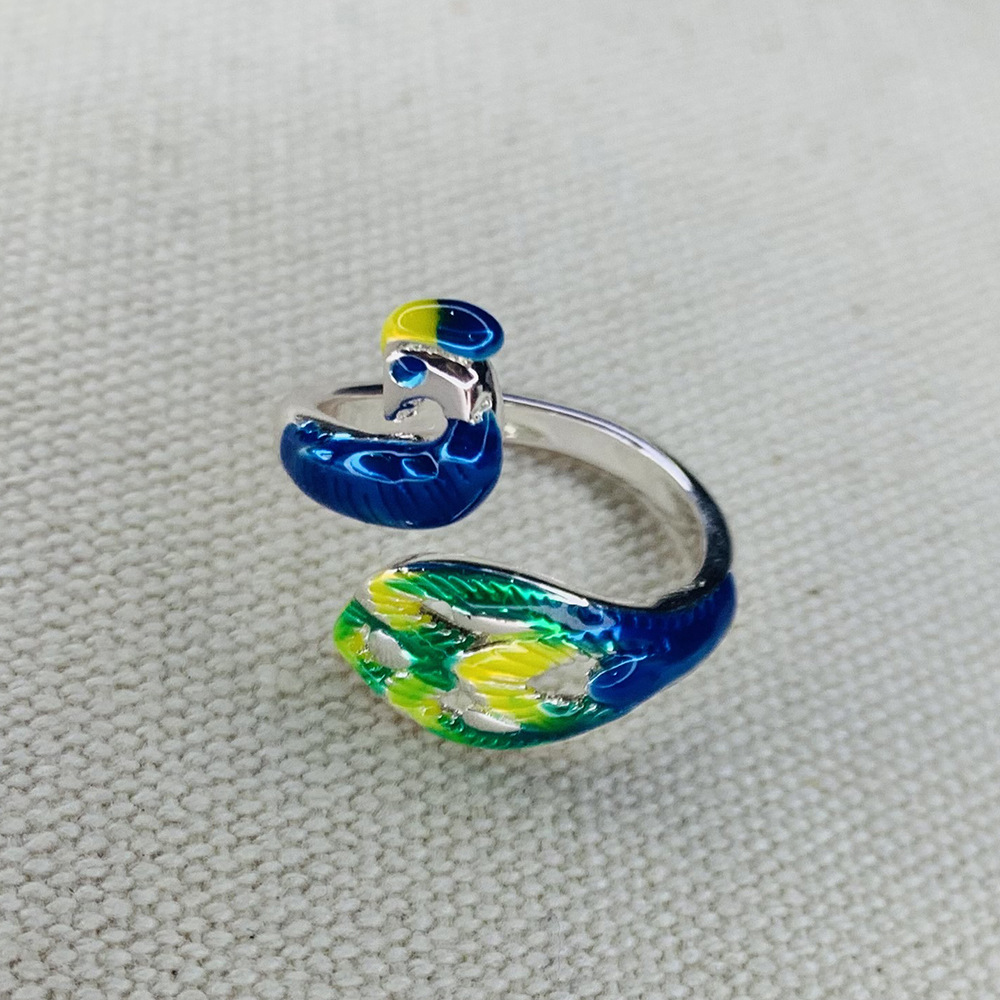 【Super Sale】Peacock Ring Animal Good Luck Transfer Enamel Cloisonne ...