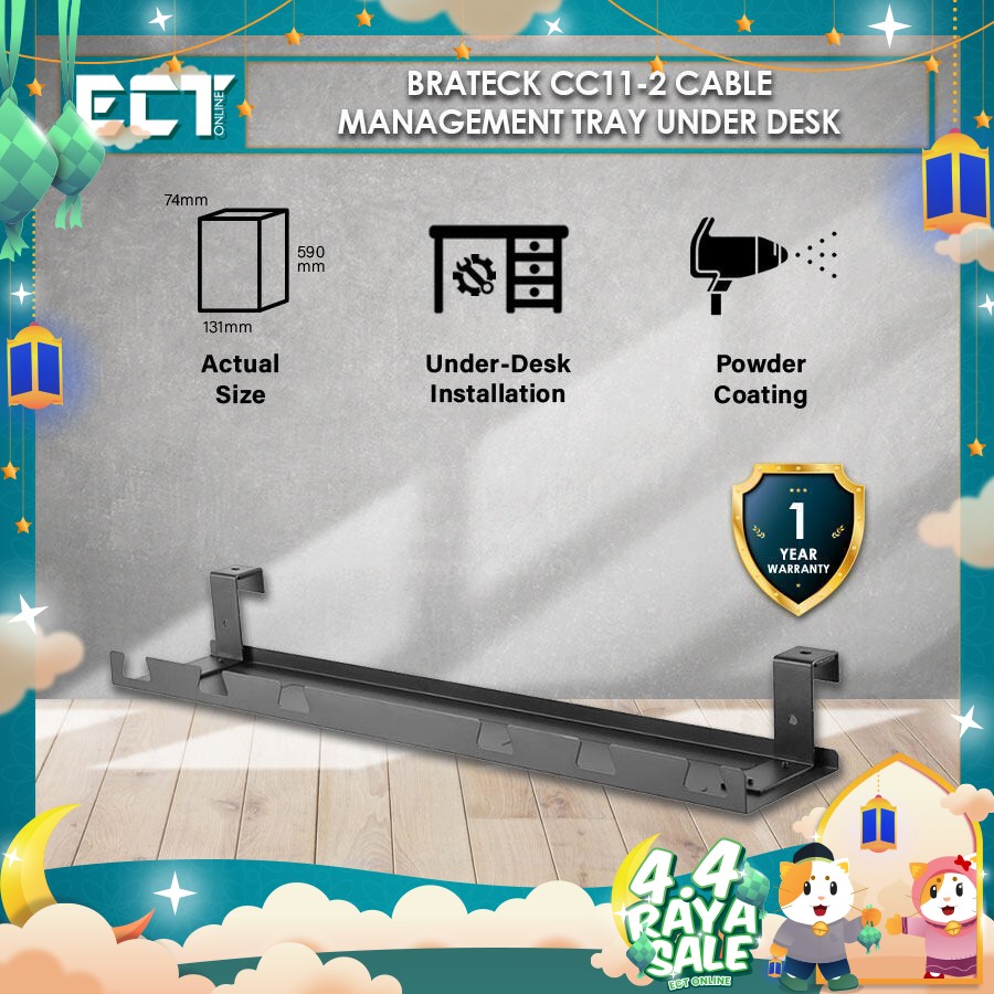 Brateck CC11-2 Cable Management Tray under Desk (Black / White) | Lazada