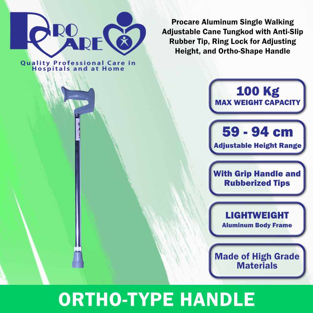Procare Aluminum Single Walking Adjustable Cane Tungkod with Anti-Slip ...