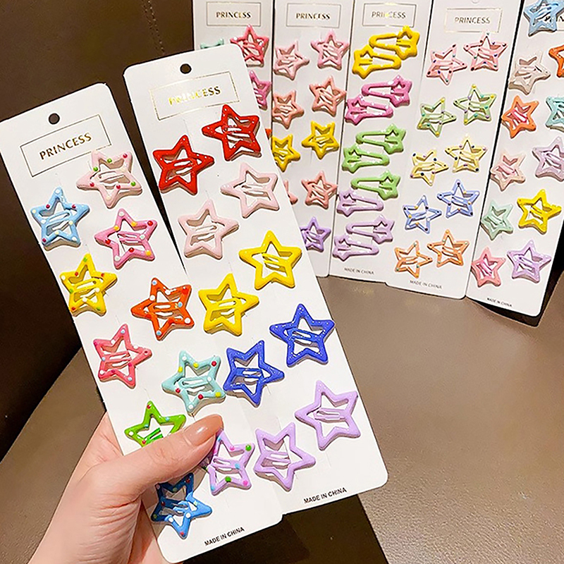 3/10Pcs Bobby Pin Girl Colorful Stars Barrettes Metal Snap Clips Kids ...