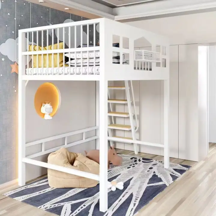 New wrought iron elevated sheets, upper bed, small apartment, space-saving bed, under-bed table ...