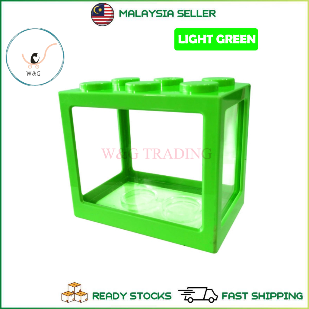 [WG] Mini Fish Aquarium Lego Tank Kotak Plastik Desktop Cylinder Micro ...