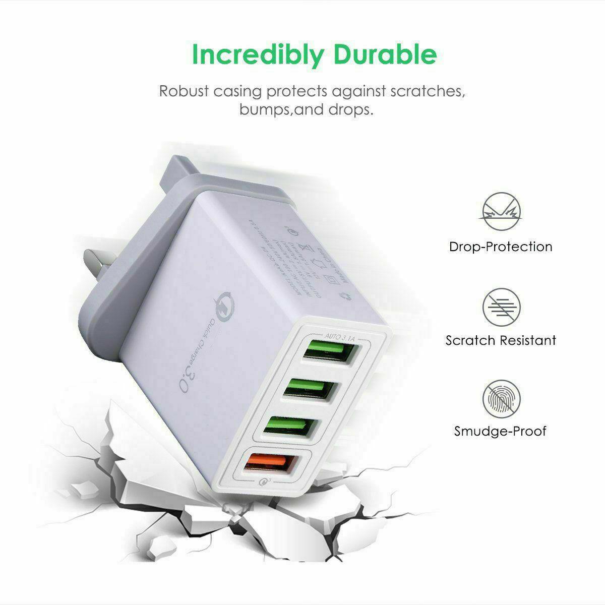 NEW 【Too much love!】4 Multi-Port Fast Quick Charge QC 3.0 USB Hub Wall ...