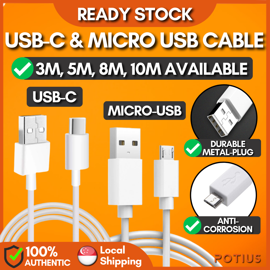 🇸🇬【𝗜𝗡𝗦𝗧𝗢𝗖𝗞】Micro-USB/USB-C Long Charging Cable for XIAOMI CCTV IP ...