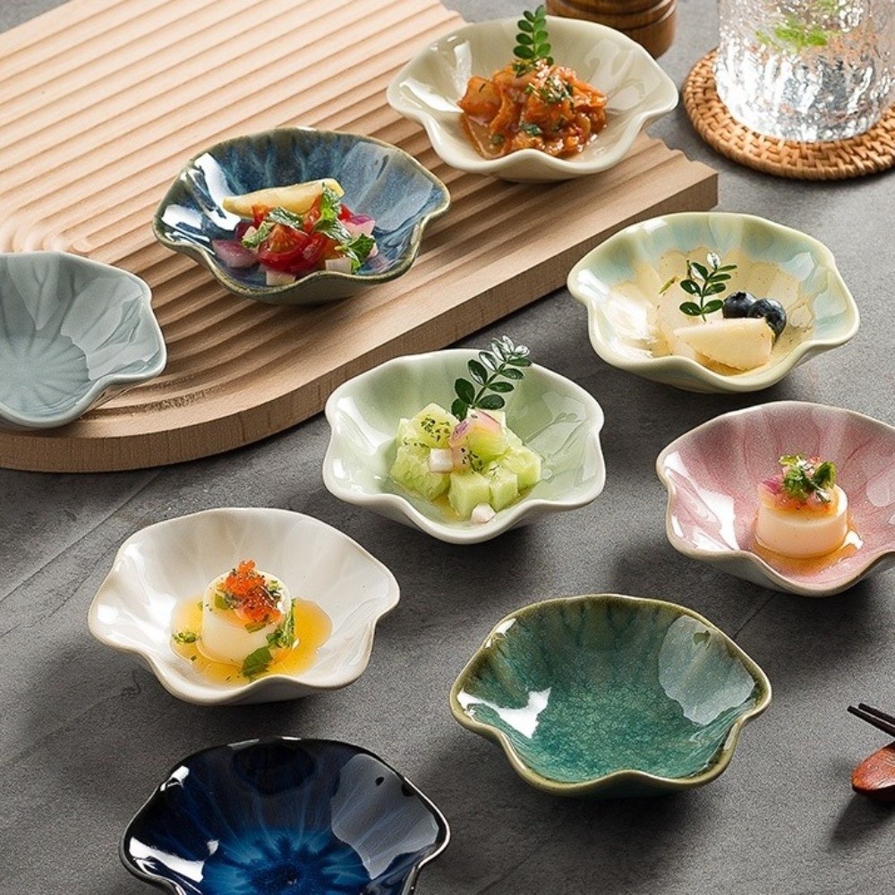 Multi-functional Japanese Style Ceramic Dipping Dish Lotus-shaped Retro ...