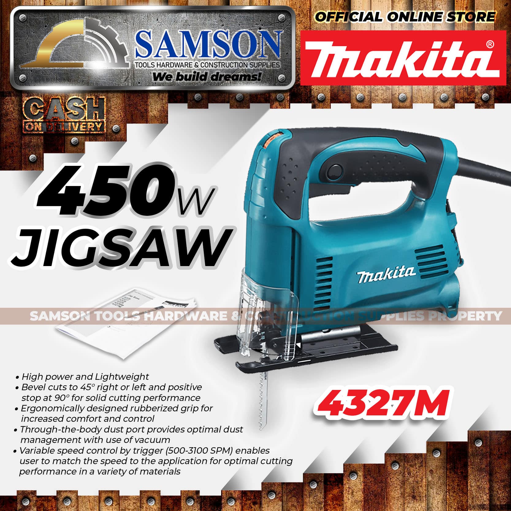 MAKITA 450W 65mm 2-9/16" Jig Saw (4327M) *SAMSON TOOLS* | Lazada PH