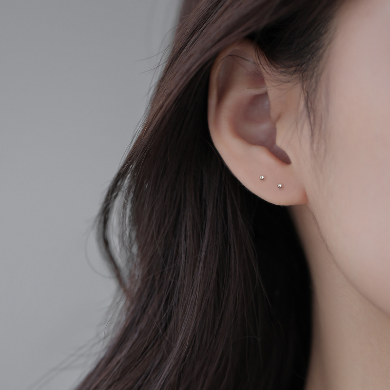 Basic s999 Earrings Simple Double-headed Round Beads Ear Stick Ear ...