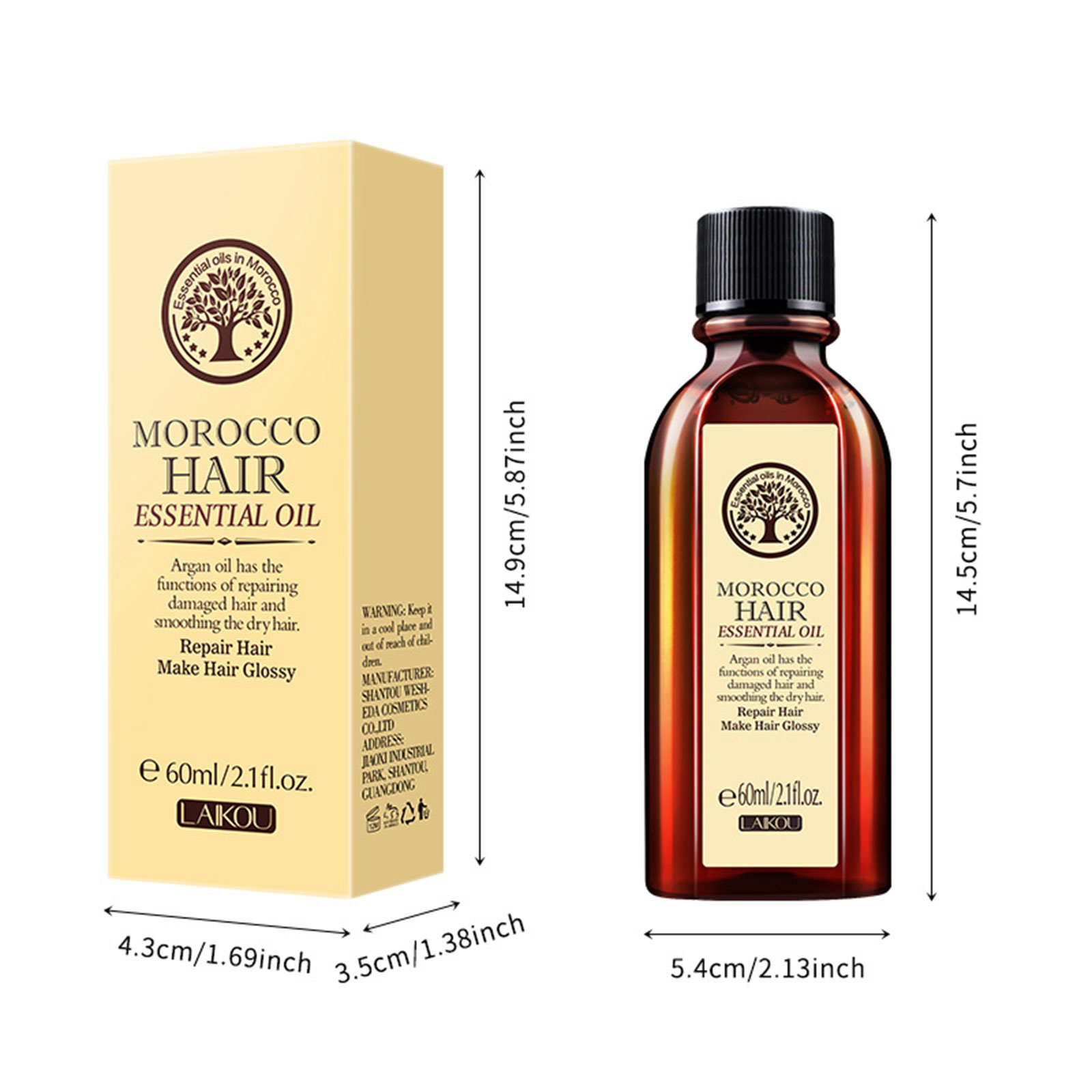 LAIKOU 60ml Pure Morocco Hair Essential Oil Argan Essence Nourish Scalp Repair Dry Damaged Hair ...