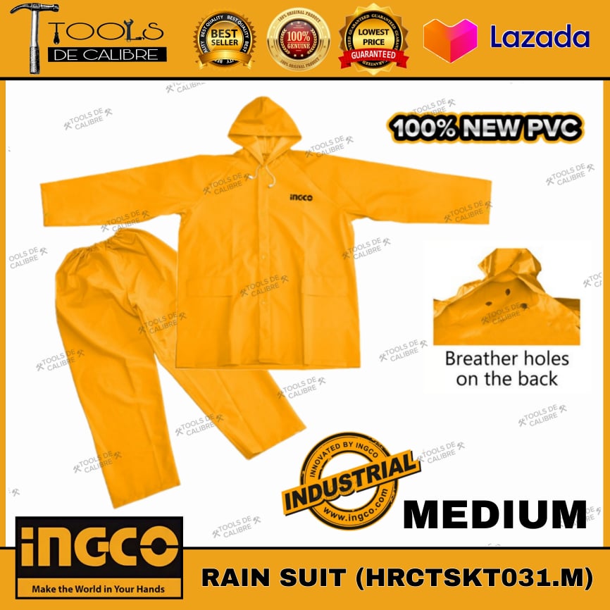 INGCO Rain Coat Suit Set with Zipper and 2 Pockets On The Coat ...
