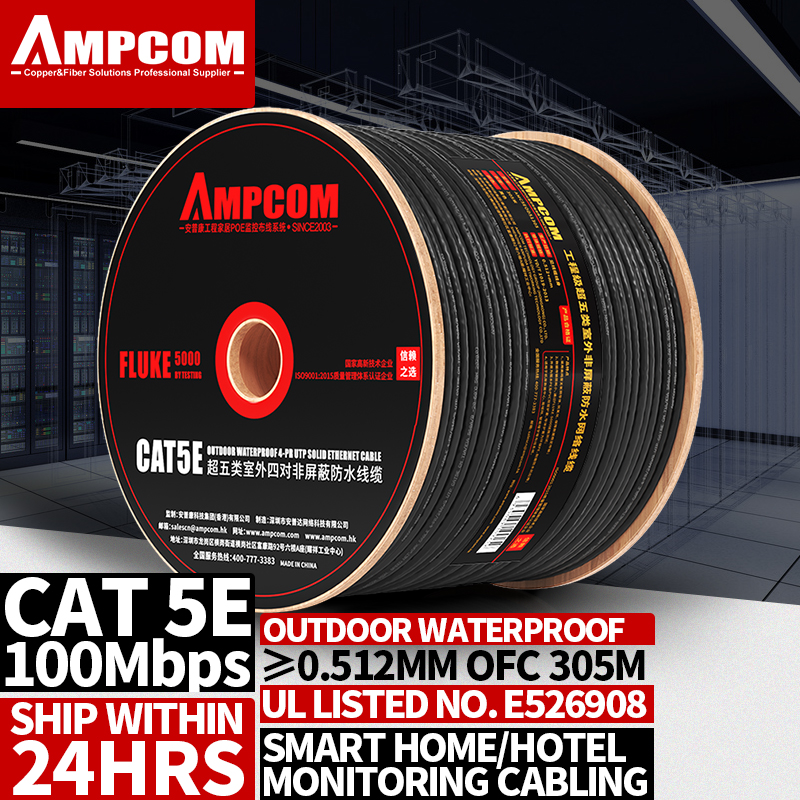 AMPCOM 305M Ethernet Cable, 1000ft 23AWG OFC Solid Pure Bare Copper ...