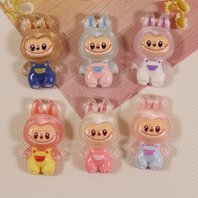 5Pcs Cartoon Cute Luminous Labubu Doll Micro Landscape Mobile Phone ...