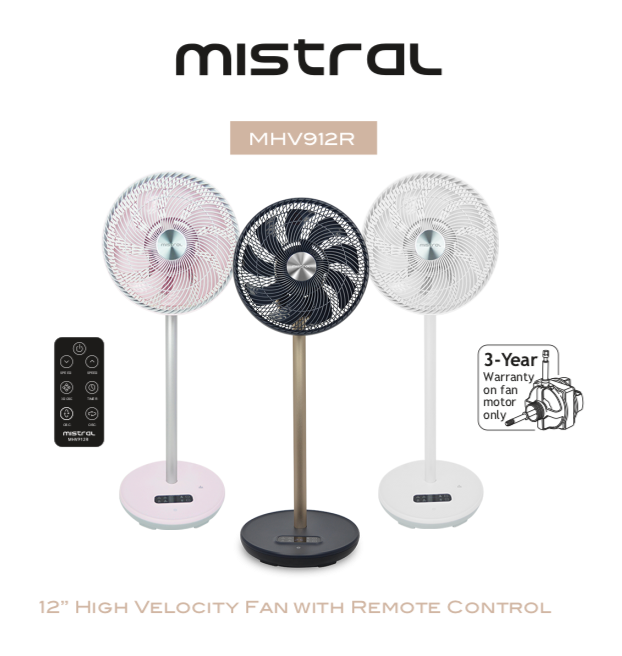 Mistral 12 High Velocity DC Stand Fan with Remote Control (MHV912R ...
