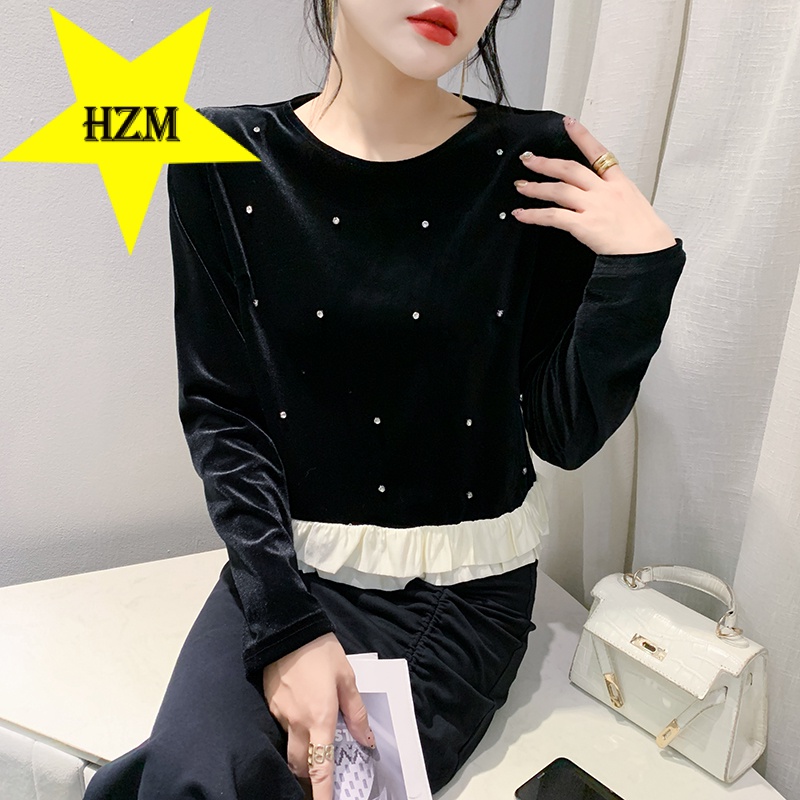 HZM 2024เสื้อกล้ามตุ๊กตาสลิมมิ่งผู้หญิง,เสื้อยืดคอกลมกำมะหยี่ทรงหลวม | Lazada.co.th