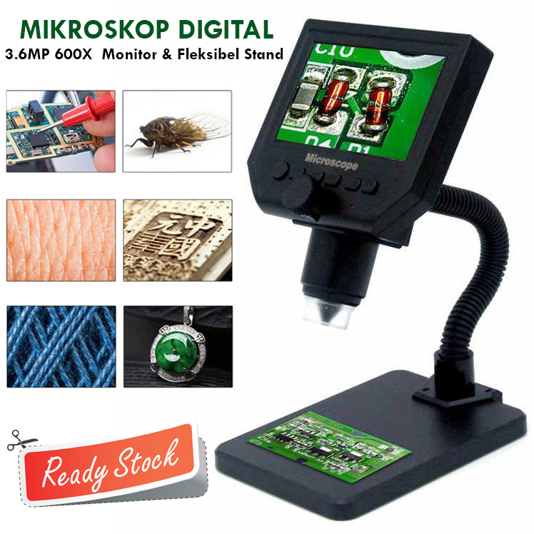 Mikroskop Digital 3.6MP 600X LCD Monitor & Fleksibel Stand Portable ...