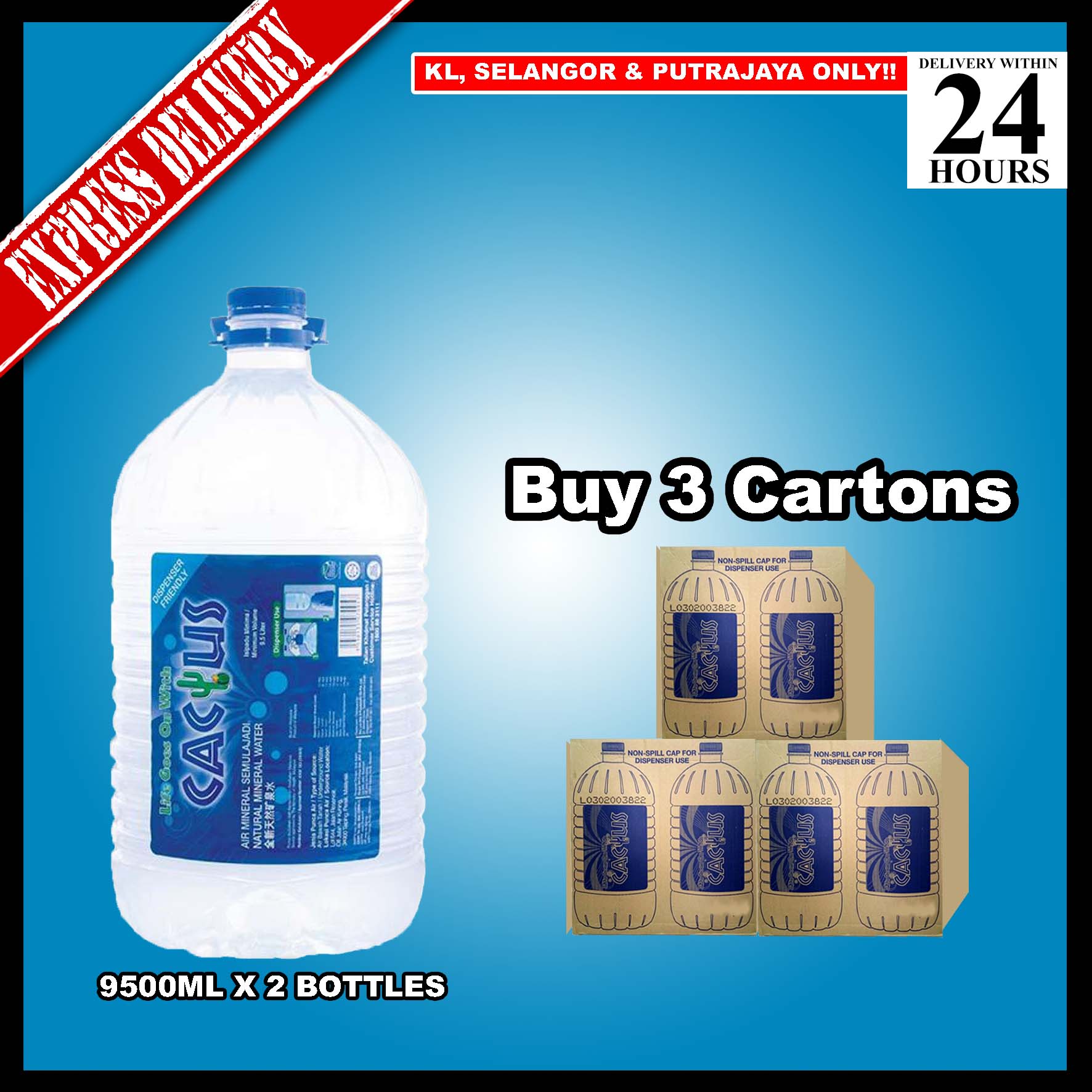 BUNDLE OF 3 CARTONS : CACTUS MINERAL WATER 9500ML x 2 BOTTLES | Lazada
